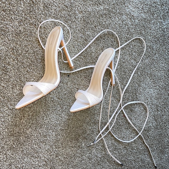 PrettyLittleThing | Shoes | Plt Beige Croc Lace Up Heels | Poshmark